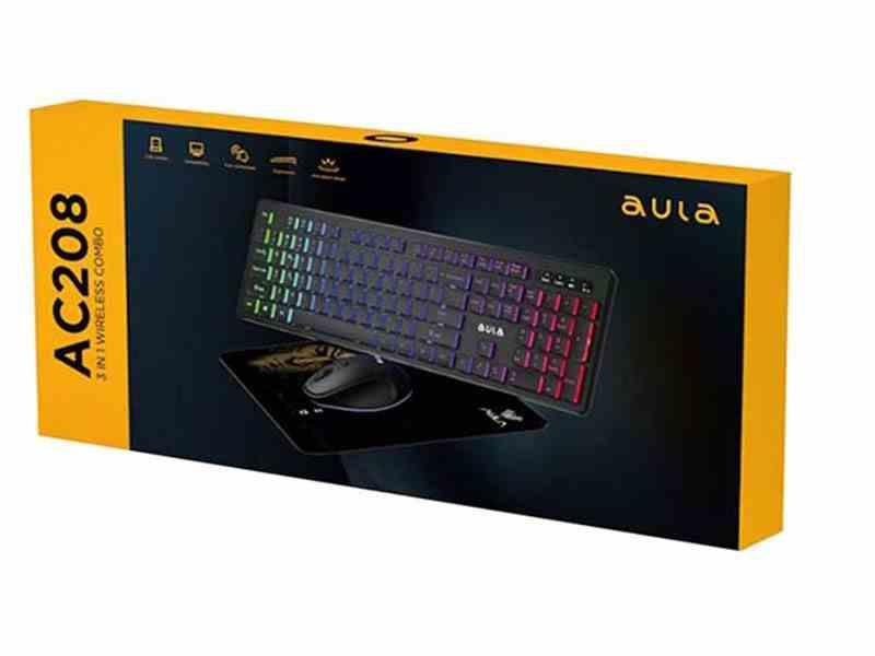 کیبورد و موس بی سیم شارژی Aula AC-208 (مشکی) - همراه رایان